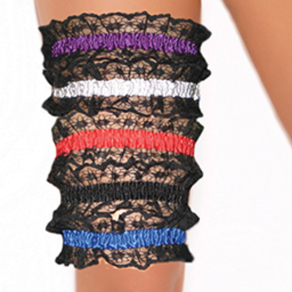 Elegant Moments | Accessories | Satin Leg Garters With Black Lace Trim ...